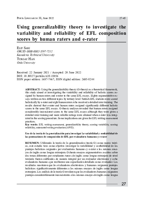 (PDF) Using generalizability theory to investigate the variability and ...