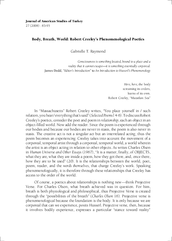 (PDF) Body, Breath, World: Robert Creeley’s Phenomenological Poetics