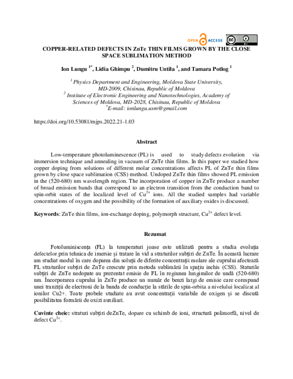 (PDF) Copper-related defects in ZnTe thin films grown by the close ...