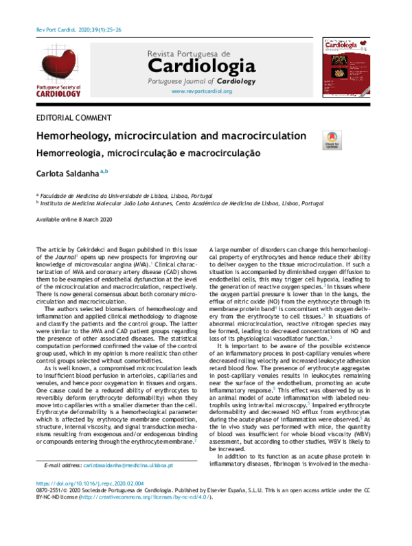 (PDF) Hemorheology, microcirculation and macrocirculation