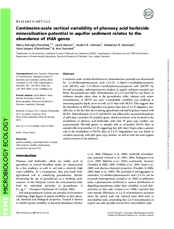 (PDF) Herbicide Mineralization and tfdA Gene Abundance