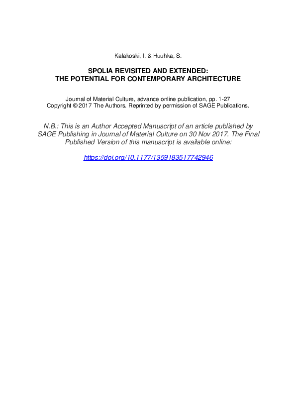 (PDF) Spolia revisited and extended: The potential for contemporary ...