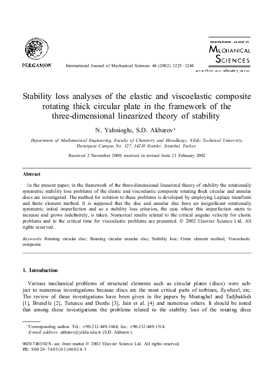 (PDF) Stability loss analyses of the elastic and viscoelastic composite rotating thick circular ...