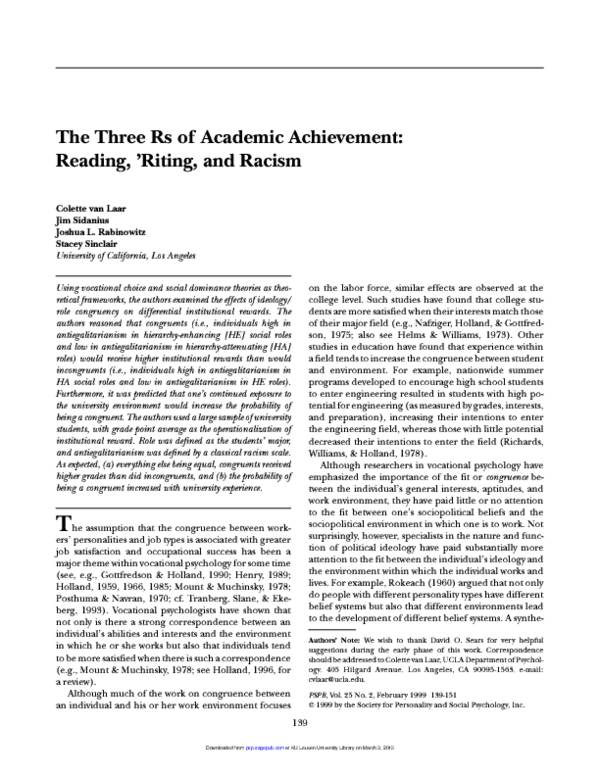 (PDF) The Three Rs of Academic Achievement: Reading, ’Riting, and Racism
