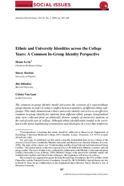 (PDF) Ethnic and University Identities across the College Years: A ...