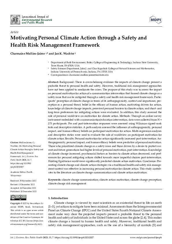 Motivating Personal Climate Action through a Safety and Health Risk ...