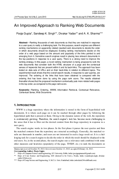 (PDF) An Improved Approach to Ranking Web Documents