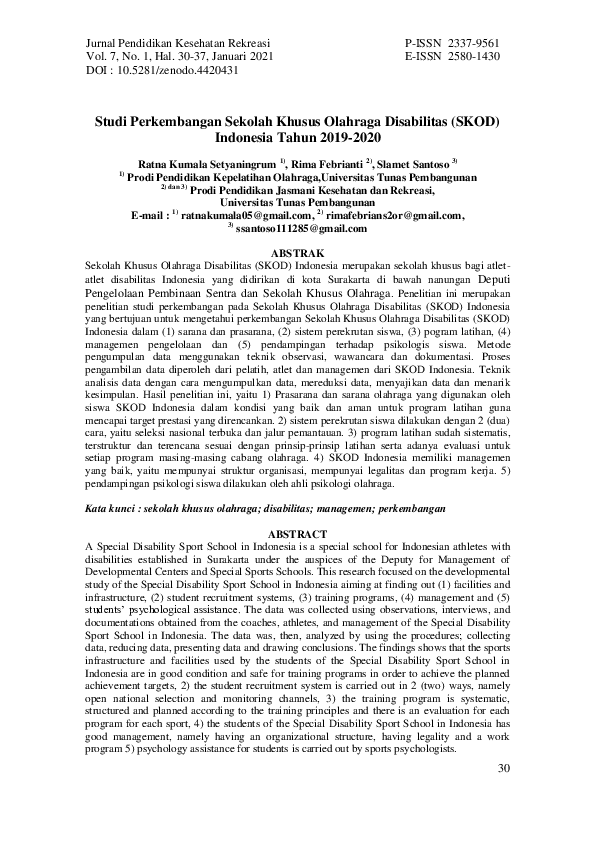 (PDF) Studi Perkembangan Sekolah Khusus Olahraga Disabilitas (SKOD) Indonesia Tahun 2019-2020