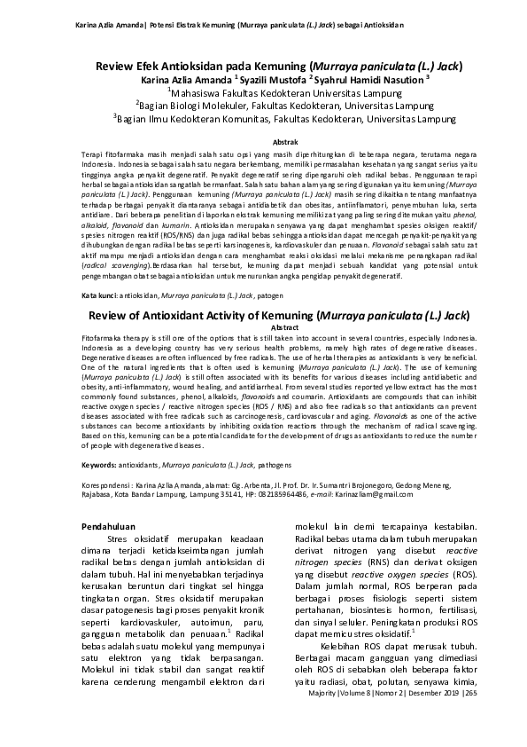 (PDF) Review Efek Antioksidan pada Kemuning (Murraya paniculata (L.) Jack)