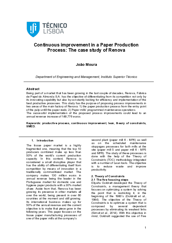 (PDF) Continuous improvement in a Paper Production Process: The case ...