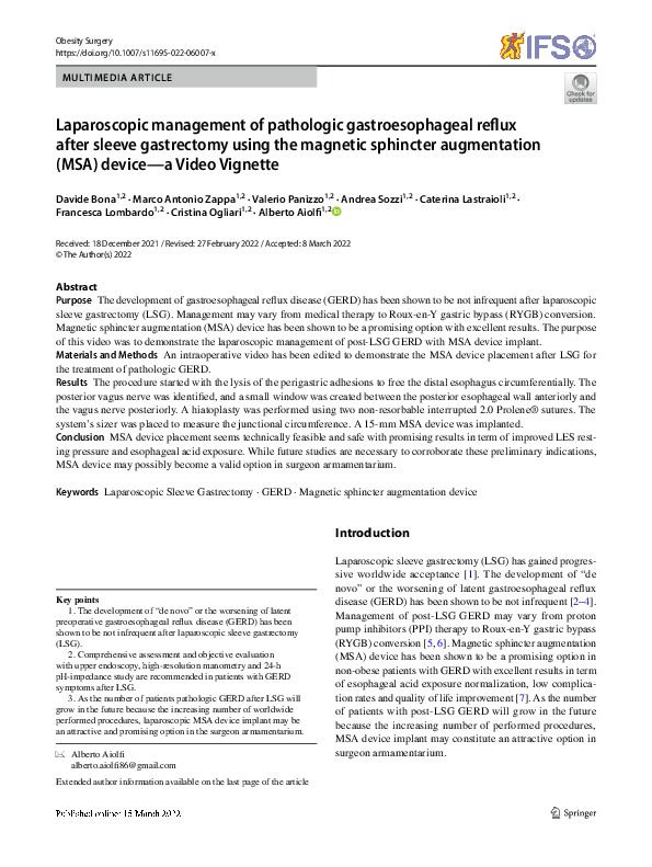 (PDF) Laparoscopic management of pathologic gastroesophageal reflux ...