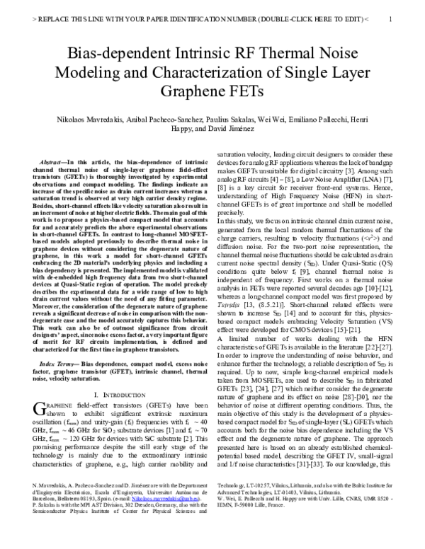 (PDF) Bias-Dependent Intrinsic RF Thermal Noise Modeling and Characterization of Single-Layer ...