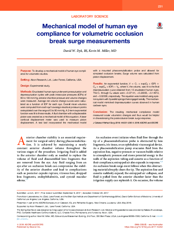 (PDF) Mechanical model of human eye compliance for volumetric occlusion break surge measurements