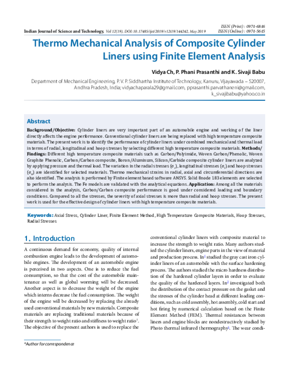 (PDF) Thermo Mechanical Analysis of Composite Cylinder Liners using Finite Element Analysis