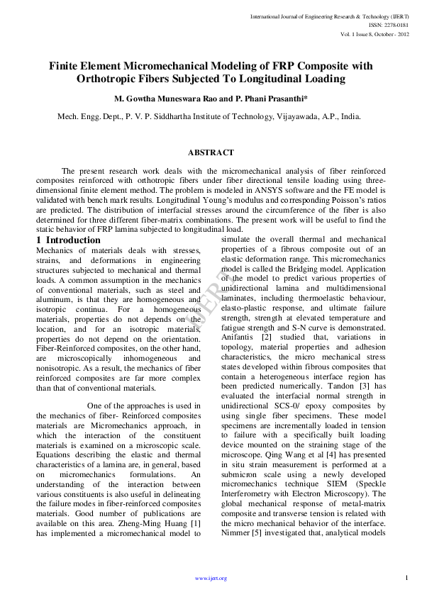 (PDF) Finite Element Micromechanical Modeling of FRP Composite with Orthotropic Fibers Subjected ...