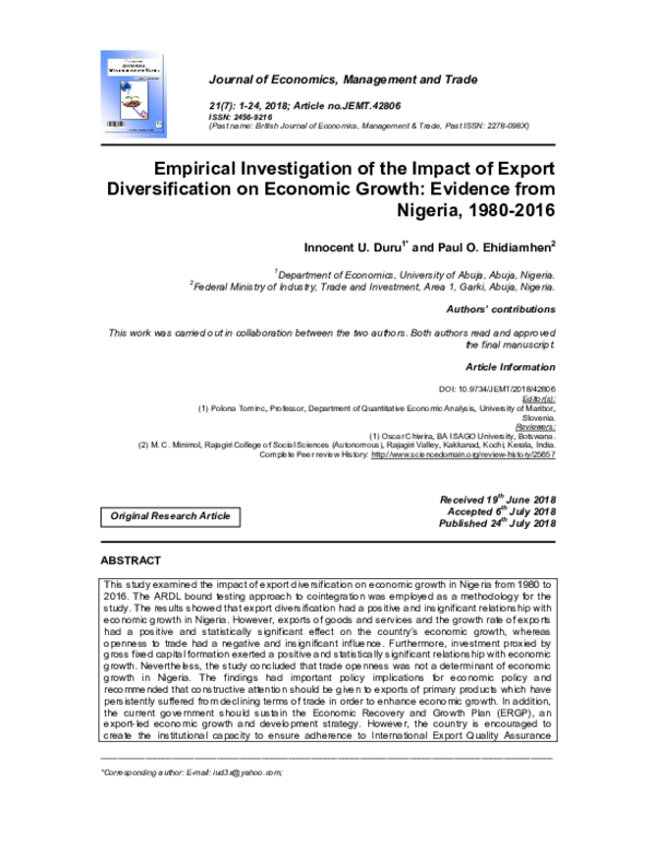 (PDF) Empirical Investigation of the Impact of Export Diversification ...