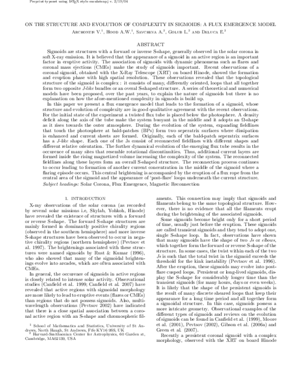 (PDF) On the Structure and Evolution of Complexity in Sigmoids: A Flux ...