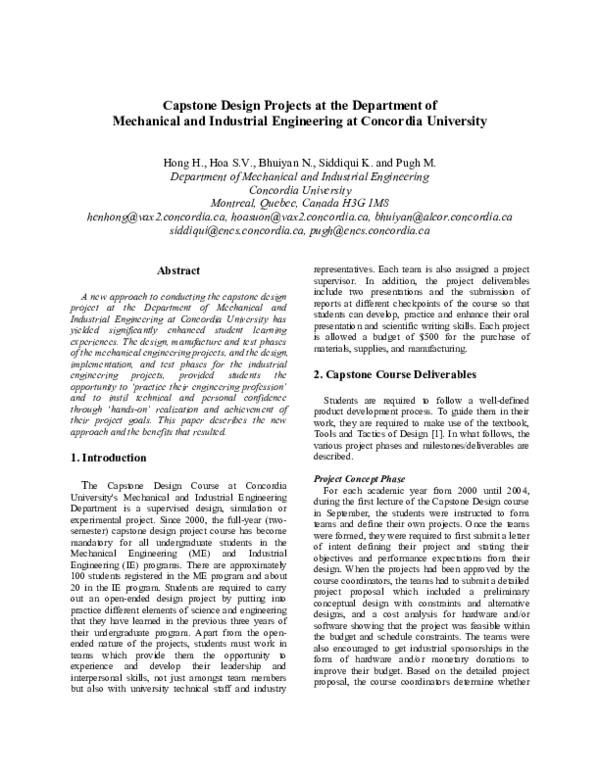 (PDF) Capstone Design Projects at the Department of Mechanical and ...