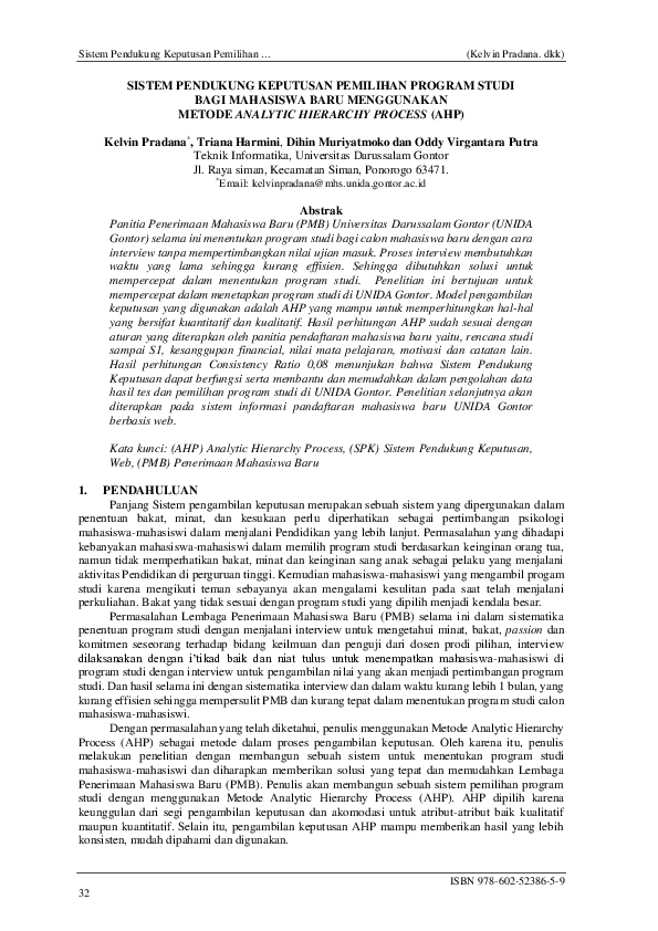 (PDF) Sistem Pendukung Keputusan Pemilihan Program Studi Bagi Mahasiswa Baru Menggunakan Metode ...