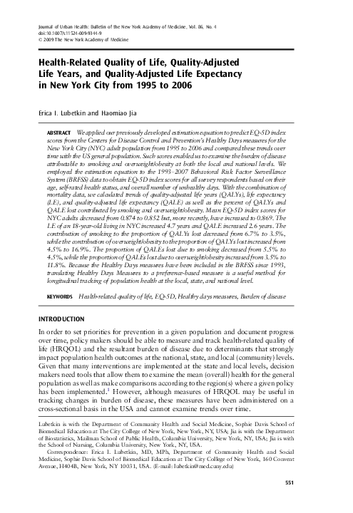 Pdf Health Related Quality Of Life Quality Adjusted Life Years And