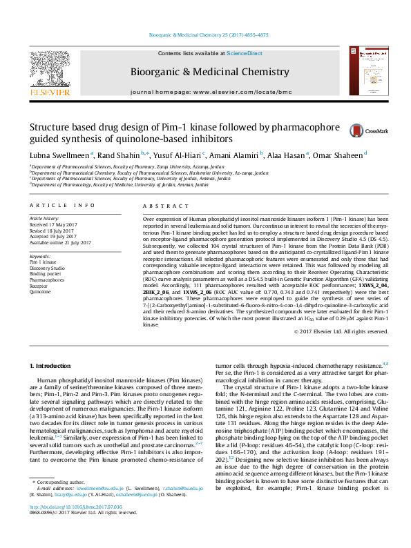 (PDF) Structure based drug design of Pim-1 kinase followed by ...