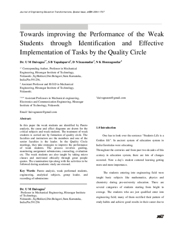 (PDF) Towards improving the Performance of the Weak Students through ...