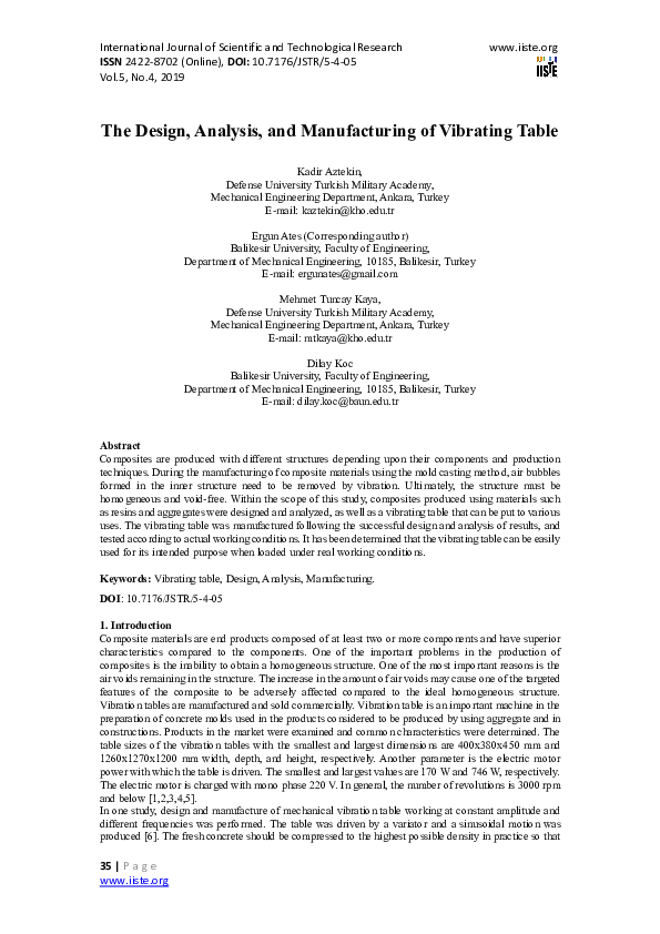 (PDF) The Design, Analysis, and Manufacturing of Vibrating Table