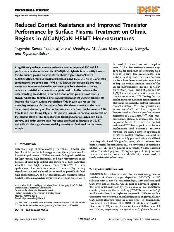 (PDF) Reduced Contact Resistance and Improved Transistor Performance by ...