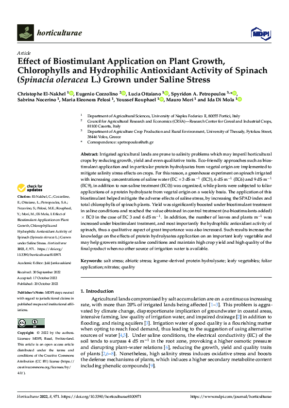 (PDF) Effect of Biostimulant Application on Plant Growth, Chlorophylls ...