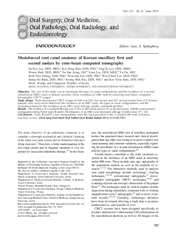 (PDF) Mesiobuccal root canal anatomy of Korean maxillary first and ...