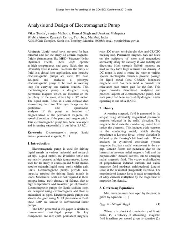 (PDF) Analysis and Design of Electromagnetic Pump