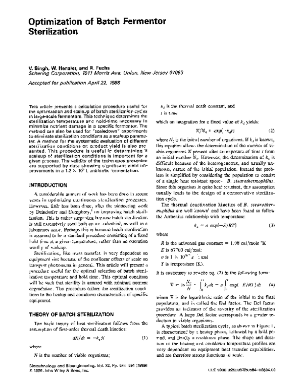 (PDF) Optimization of batch fermentor sterilization