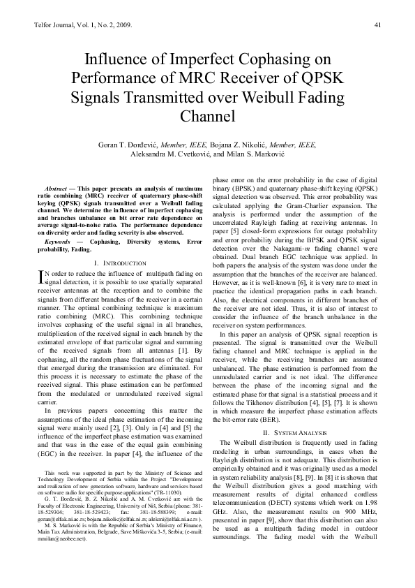 (PDF) Influence of imperfect cophasing on performance of EGC receiver ...