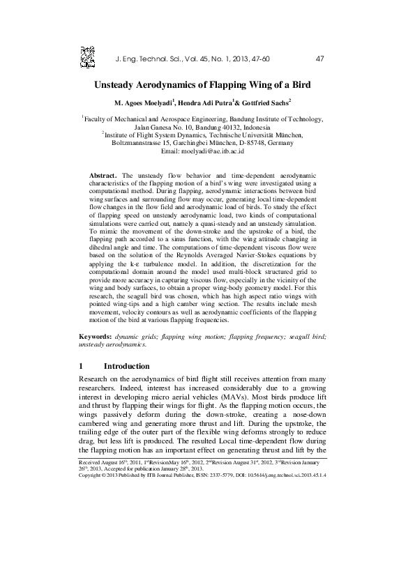 (PDF) Unsteady Aerodynamics of Flapping Wing of a Bird