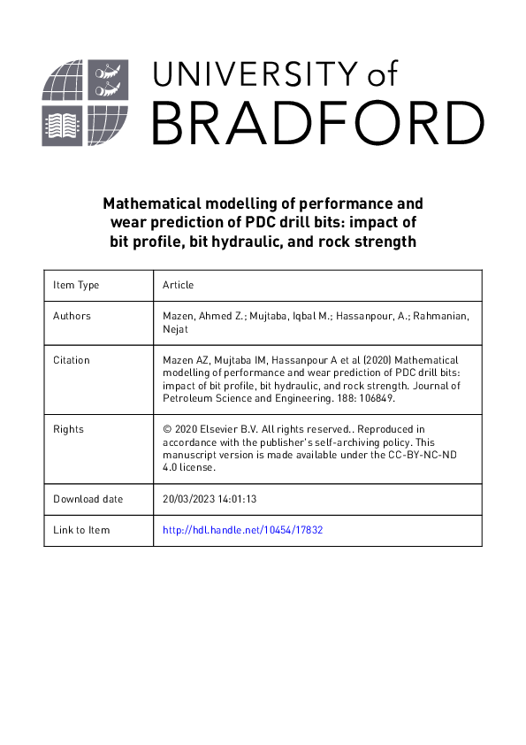(PDF) Mathematical modelling of performance and wear prediction of PDC ...