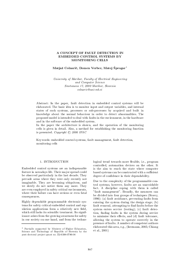 Pdf A Concept Of Fault Detection In Embedded Control Systems By