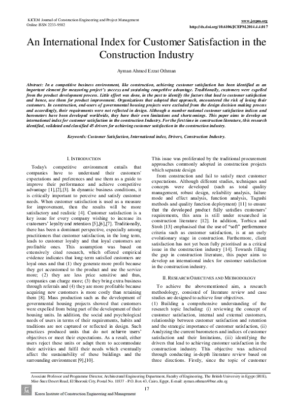 (PDF) An international index for customer satisfaction in the ...