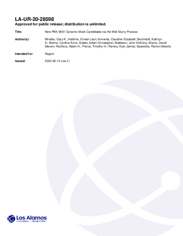 (PDF) New PBX 9501 Dynamic Mock Candidates via the Wet Slurry Process