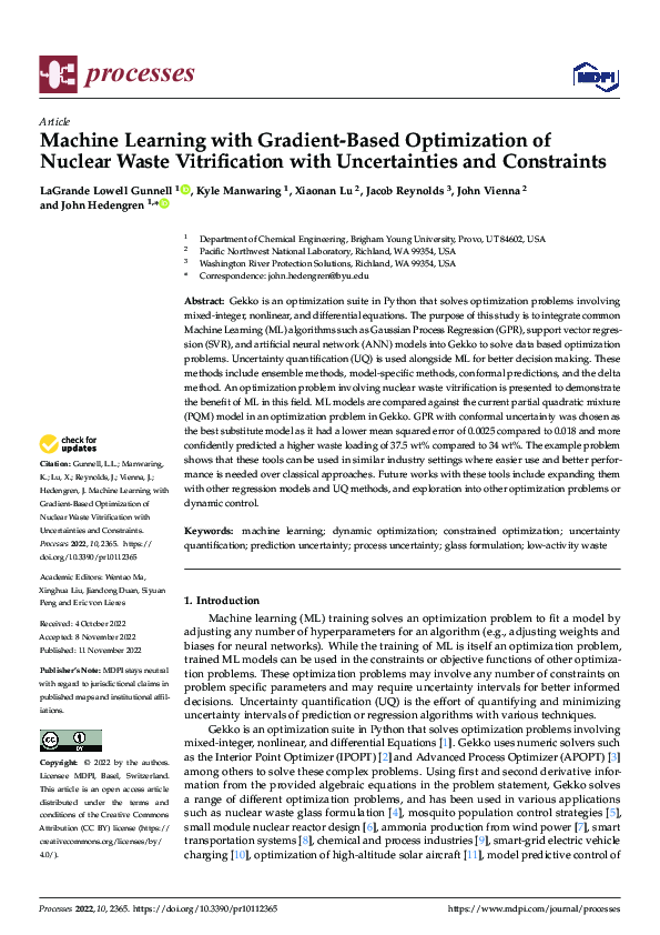 (PDF) Machine Learning with Gradient-Based Optimization of Nuclear Waste Vitrification with ...