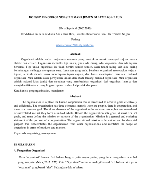 (PDF) ARTIKEL KONSEP PENGORGANISASIAN MANAJEMEN DI LEMBAGA PAUD