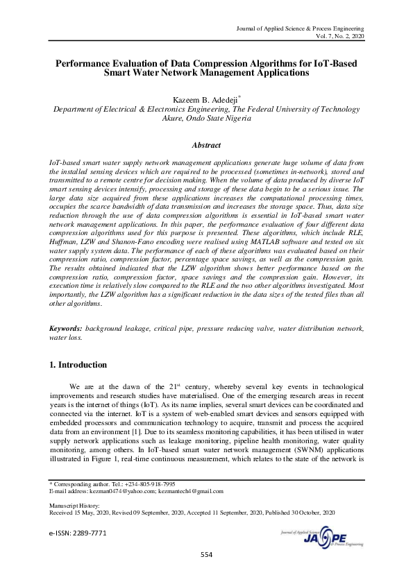 Pdf Performance Evaluation Of Data Compression Algorithms For Iot