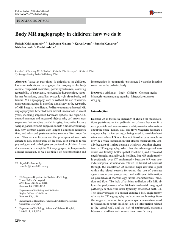 (PDF) Body MR angiography in children: how we do it