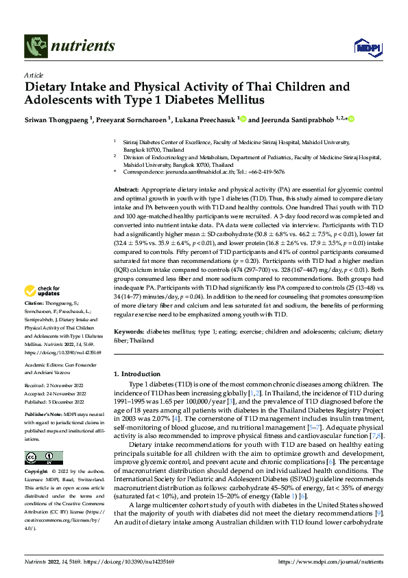 (PDF) Dietary Intake and Physical Activity of Thai Children and ...