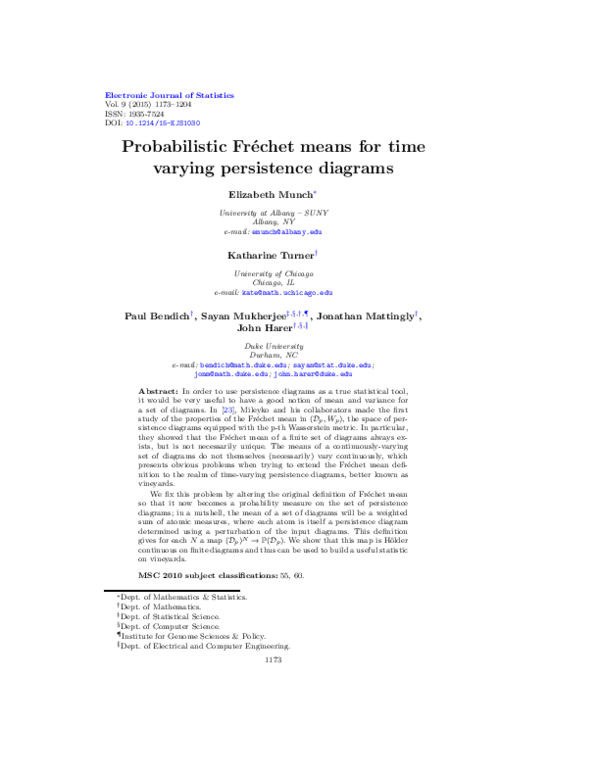 (PDF) Probabilistic Fréchet means for time varying persistence diagrams