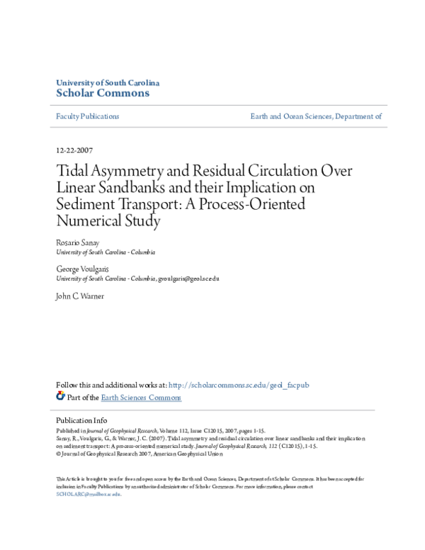 (PDF) Tidal asymmetry and residual circulation over linear sandbanks and their implication on ...