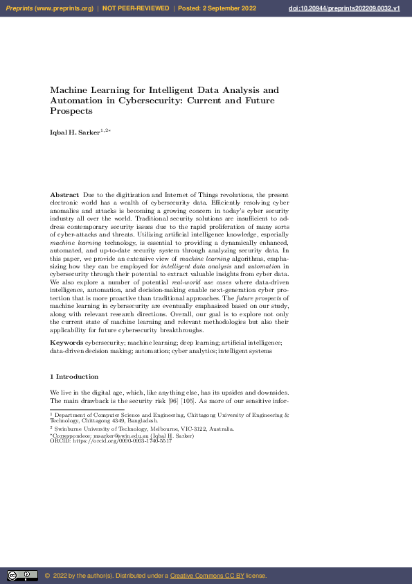 (PDF) Machine Learning for Intelligent Data Analysis and Automation in Cybersecurity: Current ...