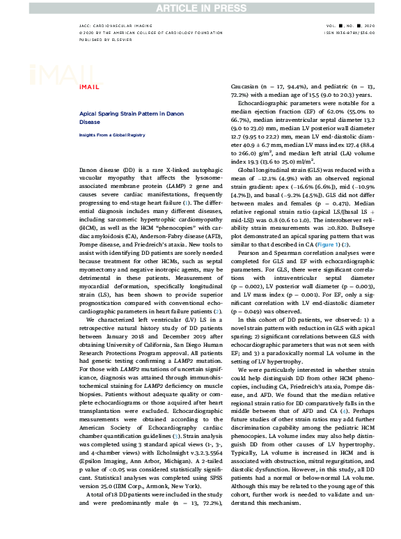(PDF) Apical Sparing Strain Pattern in Danon Disease