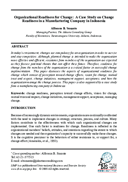(PDF) Organizational readiness for change: A case study on change ...