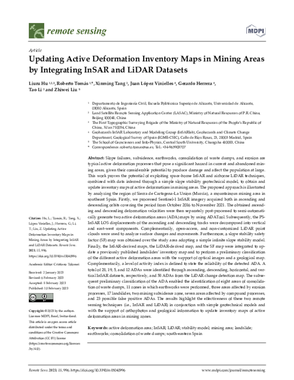 Pdf Updating Active Deformation Inventory Maps In Mining Areas By Integrating Insar And Lidar