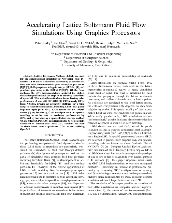 (PDF) Accelerating Lattice Boltzmann Fluid Flow Simulations Using Graphics Processors